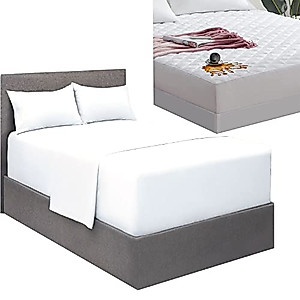 Mellanni Extra Deep Pocket Sheet Set + Waterproof Mattress Pad Bundle&Save - Bundle Includes: 4pcs Extra Deep Pocket Sheets up to 21" and Waterproof Mattress Pad 21" (King, White)