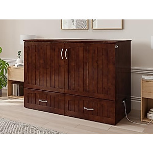 AFI Southampton Full Murphy Bed Chest with Mattress, Storage, and Built-in Charger in Walnut