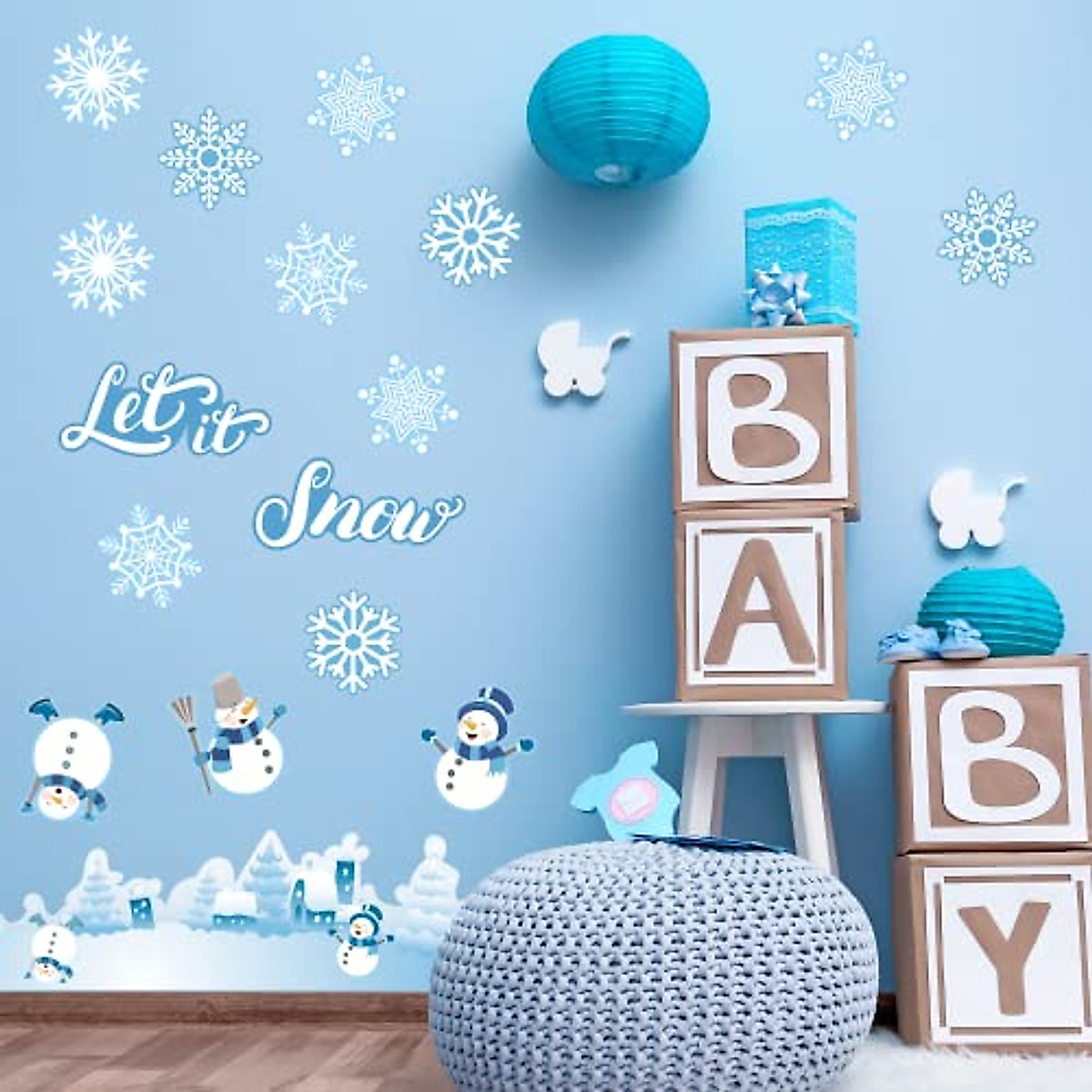 NBjiuyin 48 Pieces Winter Snowman Snowflakes Cutouts with Glue Point Dots Assorted Bule Winter Cartoon Accents Cutouts for School Classroom Bulletin Board Home Decorations (CB-02)