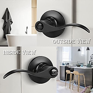 GOBEKOR 5 Pack Black Door Handle with Lock, Matte Black Interior Door Handles Keyless for Bedroom Bathroom Privacy Door Levers Black Bedroom Door Handles Set