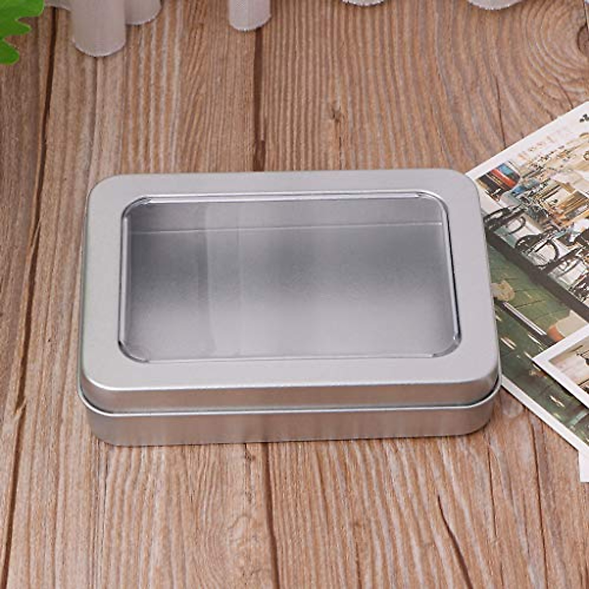 HELYZQ Clear Window Top Metal Tin Can Box Silver Blank Storage Case Crafts Survival Kit