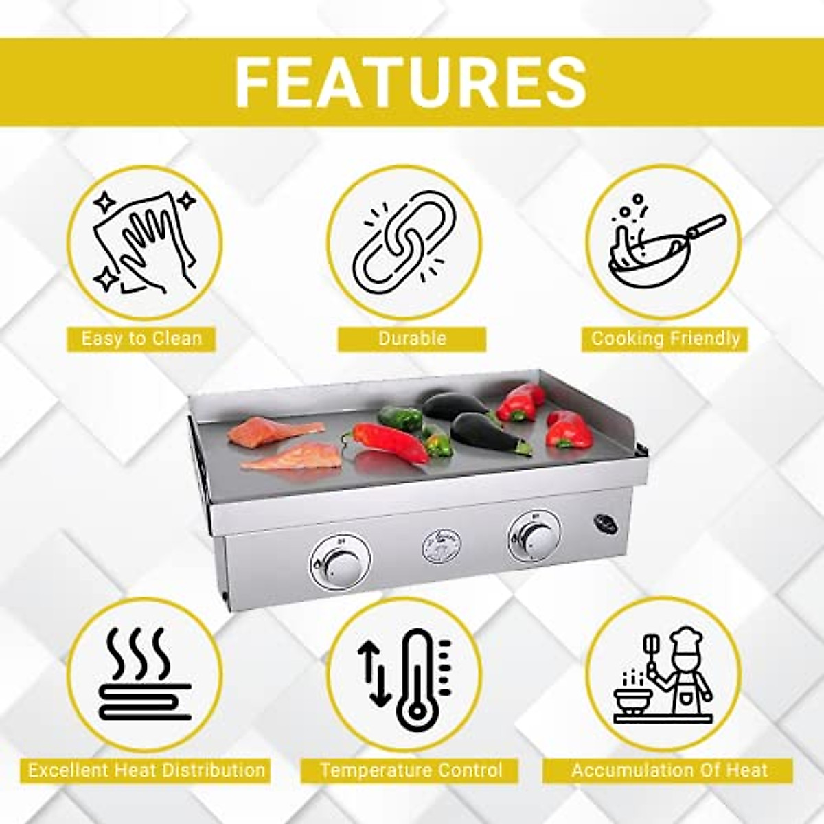 AMS Fireplace Le Griddle |2 Burner Outdoor 304 Stainless Steel Griddle 30 inch | (Natural Gas, Two Burner Griddle)18,000 BTU's Tasty Cooking - Outdoor Clothing Cover Included. Made in France (GFE75)