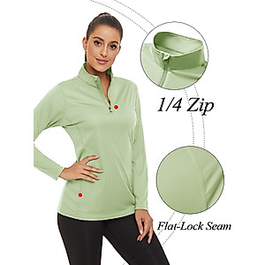 TACVASEN Women's Sun Shirts UV Protection Shirt Long Sleeve Workout Tops for Women Quarter Zip Pullover Light green, XL
