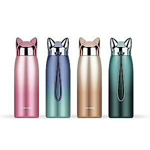 Cute Cat Fox Tumbler Travel Mug,10oz Stainless Steel Hot Cold Thermoses Water Bottle for Cat Lover Gifts(Dark Green)