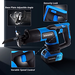 NOVORIK 20V Cordless Reciprocating Saw,0-3000 SPM 22mm Reciprocating Stroke Saw Reciprocating with 2 x 4.0Ah Battery & 8 Saw Blades for Wood Metal PVC Cutting
