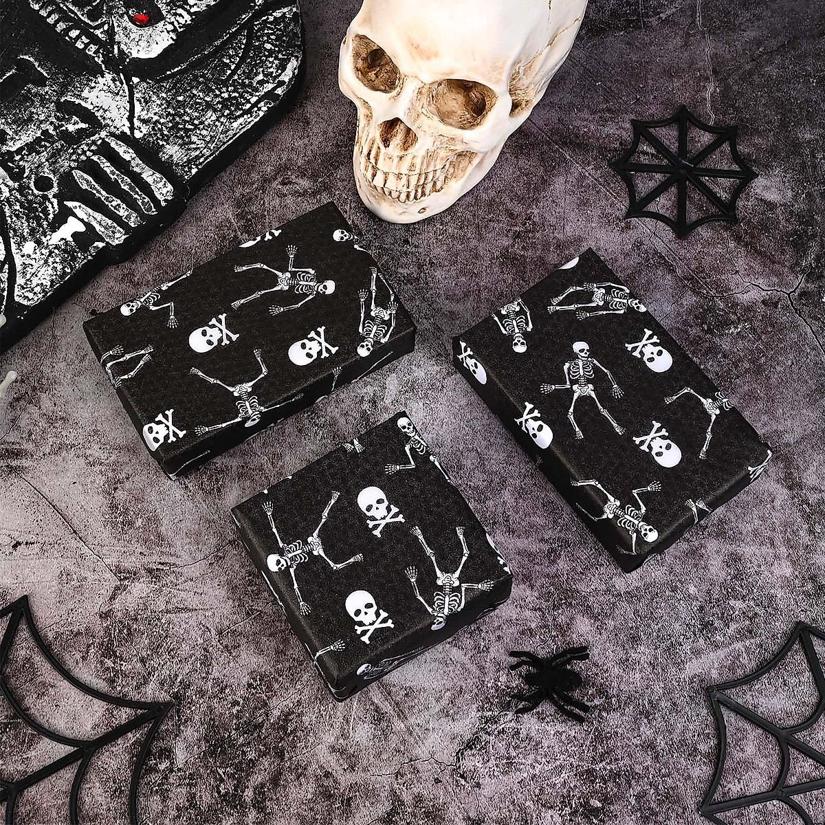 Bolsome 100 Sheets 20 × 14 Inches Halloween Tissue Paper for Gift Packaging Black White Dancing Skeleton Patterned Tissue Paper for Halloween Trick or Treat Party DIY Craft