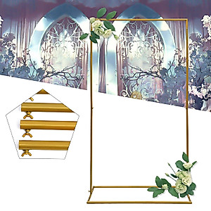 LyeXD 3.28 * 6.56FT Gold Rectangle Wedding Arch Backdrop Stand, Metal Arch Stand Wedding Arches Stand for Ceremony, Garden Floral Square Arch Frame Background for Wedding Party Decor