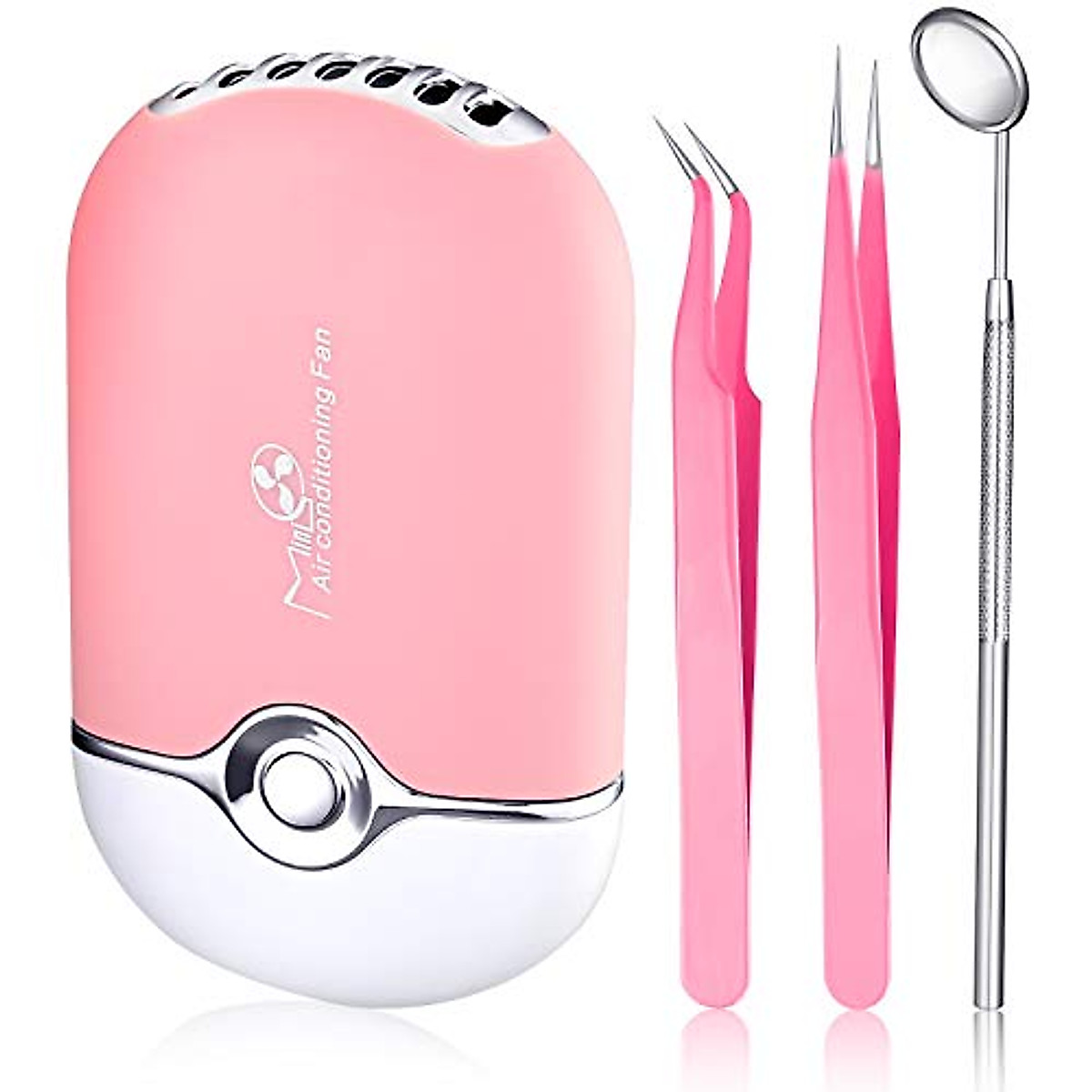 Honoson USB Lash Fan Dryer Handheld Air Conditioning Blower Mini Portable Rechargeable Eyelashes Dryer Fans with Tweezers and lash Inspection Mirror for Eyelash Extension Women