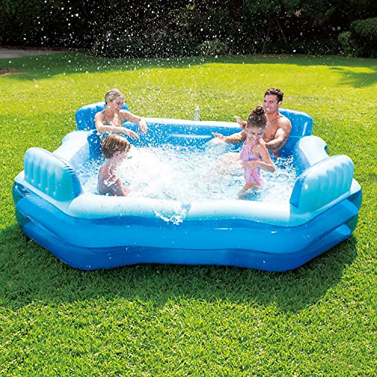 Summer Waves KB0706000 8.75ft x 26in Outdoor Inflatable Ring Above Ground 4 Person Deluxe Comfort Swimming Pool with Backrests and Cupholders