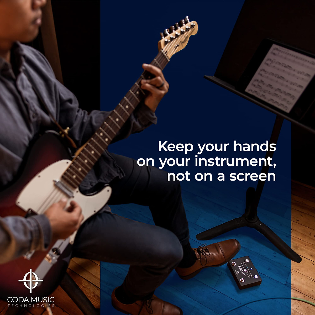 STOMP Bluetooth Page Turner Pedal for Tablets - Hands-Free Footswitch Pedal & App Controller - Compatible with IOS, Kindle Fire, iPhone, iPad, Mac and Android - Made in USA by Coda Music Tech (Black)