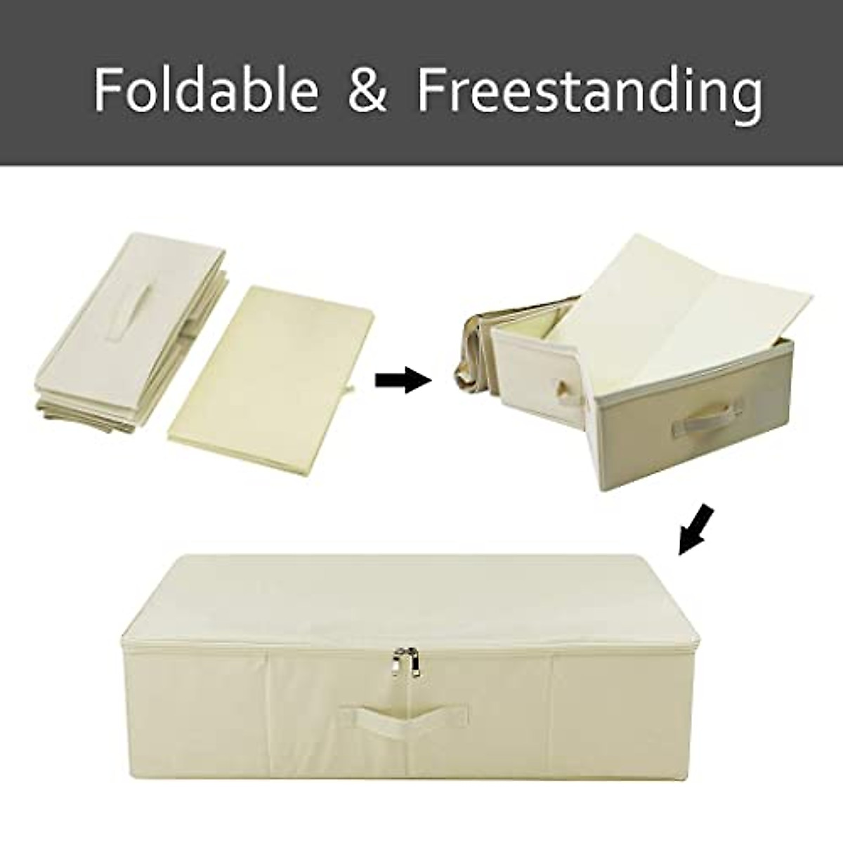 iwill CREATE PRO Underbed Storage Bin, 2pcs Storage Boxes, Zip Lidded, Washable & Folding Design, Beige