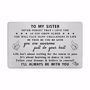 Resdink Sister Gifts from Brother, Best Sister Birthday Card, Engraved Wallet Card for Big Sister, Personalized Christmas Graduation Card to My Favorite Sister, I Love You Sister Gift Ideas, Little