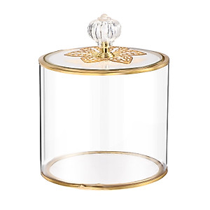 Hipiwe Glass Qtip Holder with Lid Gold Bathroom Canister Clear Qtip Holder Dispenser Jar for Cotton Swabs Jewelry Hair Band Cotton Ball Organizer Box for Vanity Countertop