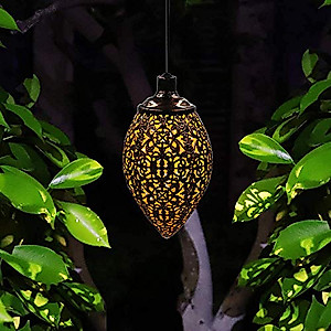 2 Pcs Hanging Solar Lights Solar-Powered Lantern LED Garden Lights Metal Lamp Waterproof for Outdoor Hanging Decor