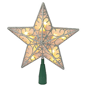 Funpeny 11 Inch Glitter Silver Star Tree Topper, Lighted Christmas Treetop with 10 Lights Christmas Decorations for Christmas Xmas Tree Home Bar Shop Office (Silver)