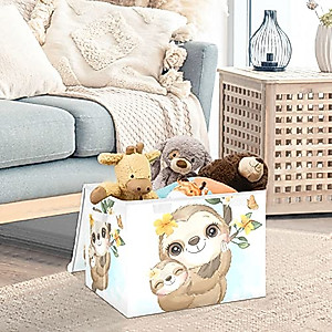 innewgogo Sloth Storage Bins with Lids for Organizing Organizer Containers with Handles Oxford Cloth Storage Cube Box for Bed Room