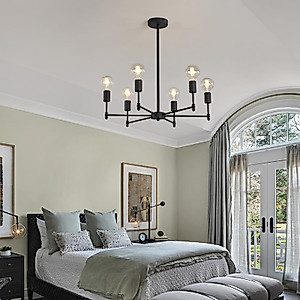 SiyLieu 6-Light Black Farmhouse Chandelier for Dining Room Lighting Fixtures Hanging,Modern Semi Flush Mount Ceiling Light Fixture for Bedroom Kitchen Living Room Hallway Laundry.E26 Base