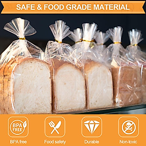 vivinin 70 Pack Bread Bags & 100 Pack Ties, 8" x 4" x 18" Clear Bread Bags for Homemade Bread, Reusable Plastic Bread Bags, Bread Loaf Bags, Bread Storage Bags for Bakers, Bakery Owners