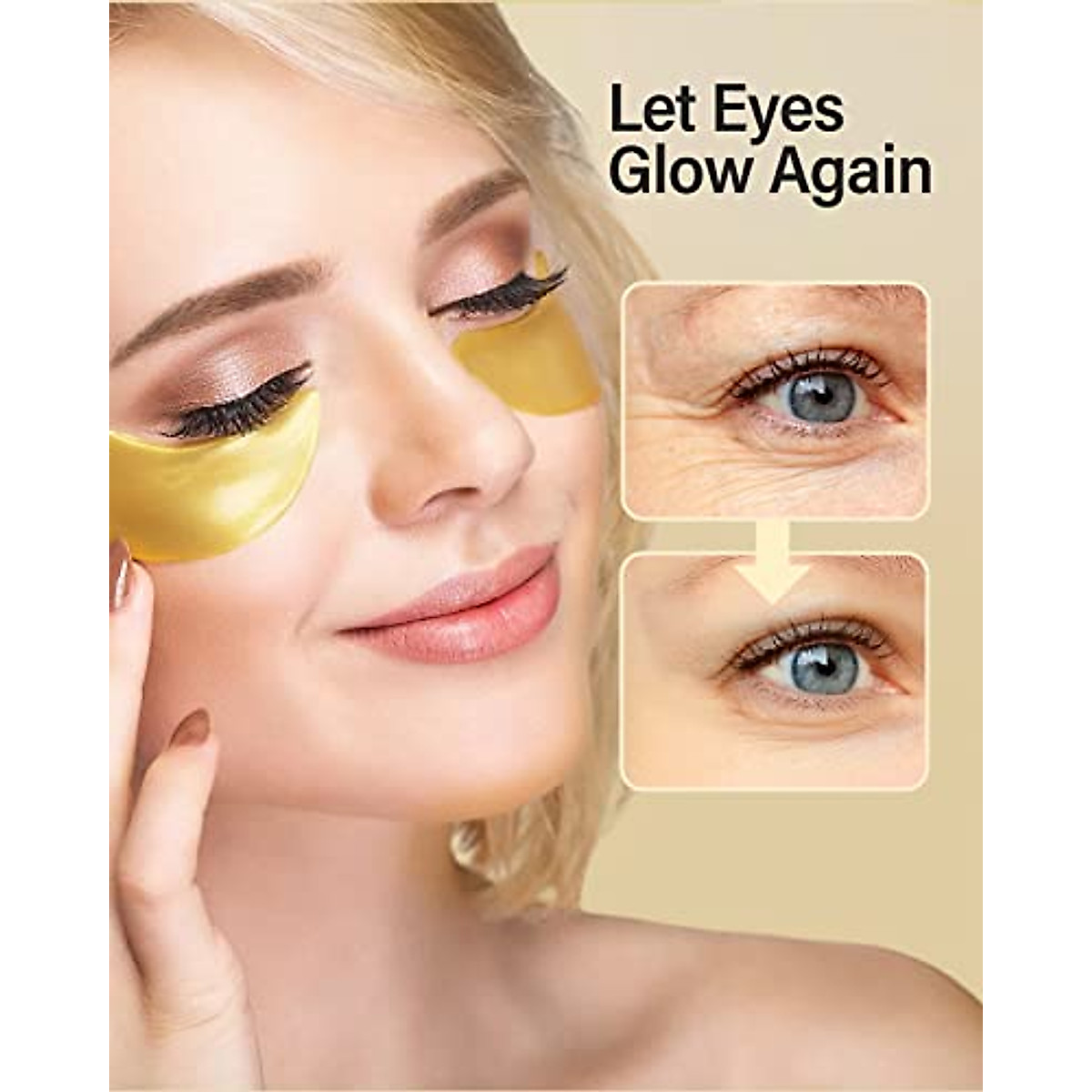 Komoko 24K Gold Under Eye Patches (60 Count), Skin Care, Golden Under Eye Mask Anti-Aging Collagen & Amino Acid, Eye Mask for Removing Dark Circles, Puffiness and Wrinkles, Refresh Your Under Eye Skin