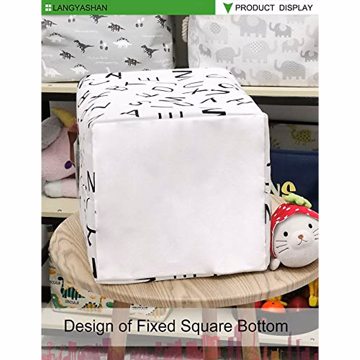 LANGYASHAN Square Storage Baskets Waterproof Canvas Children Laundry Nursery Hamper for Shelves Gift Baskets Toy Organizer Room Decor (Square alphabet)