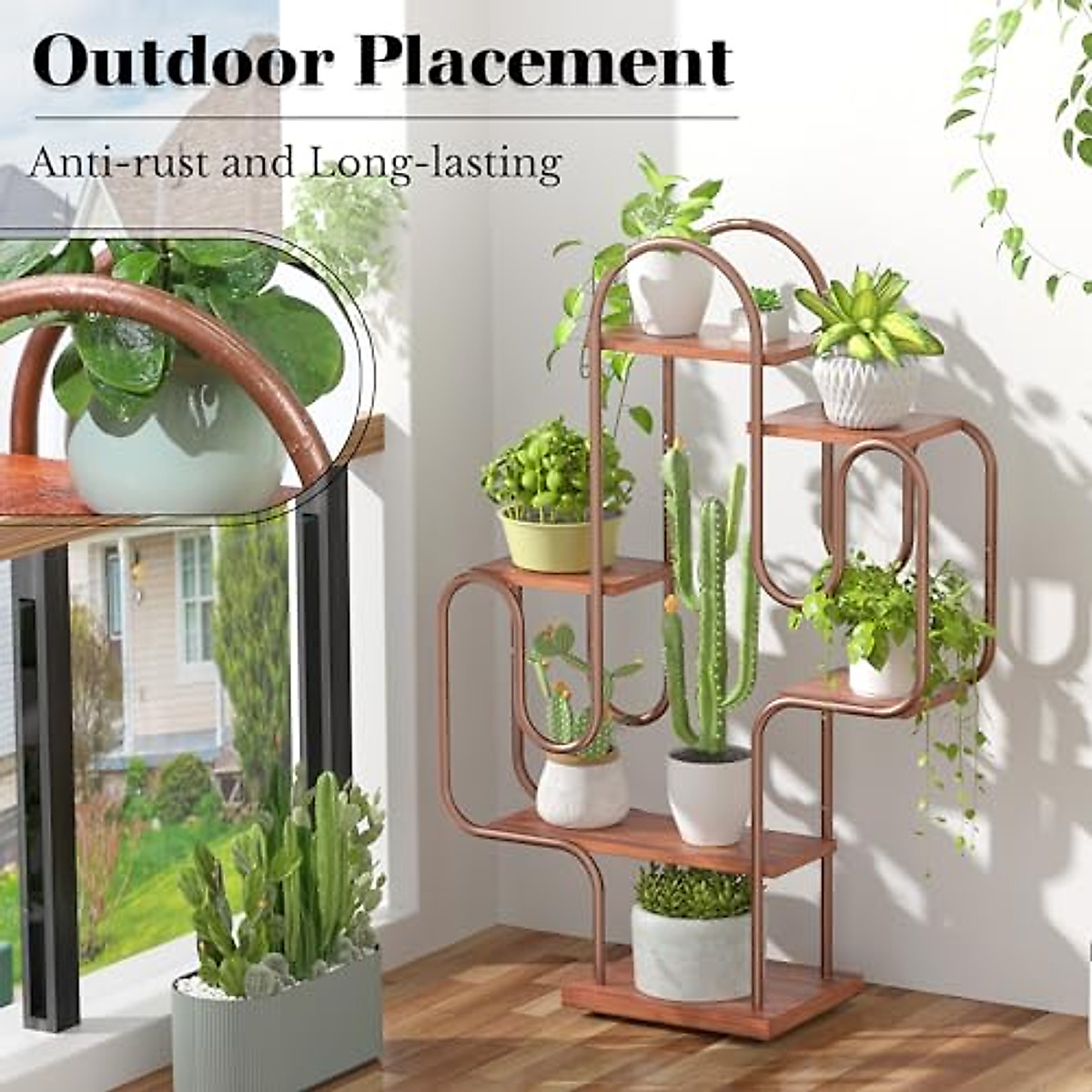 Tikea Cactus Plant Stand Indoor, Corner Plant Shelf for Indoor Plants Multiple, 6 Tiered Metal Plant Pot Stand, Home Decor for Balcony Living Room (Bronze)