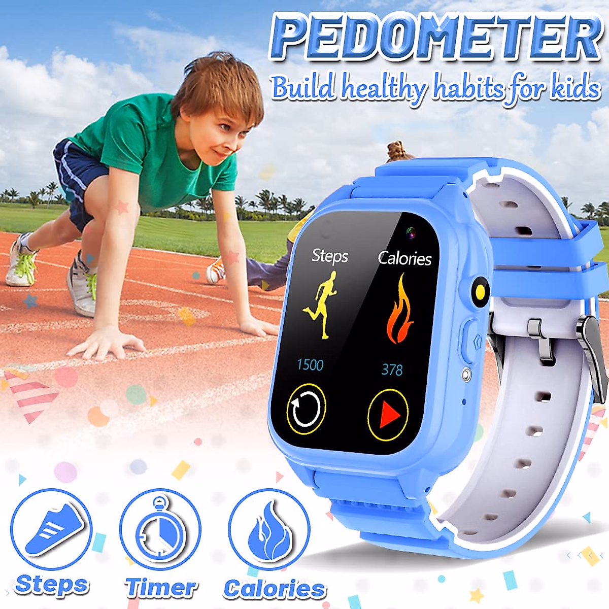 Kids Waterproof Smart Watch Girls Boys with 26 Puzzle Game 1.44" HD Touchscreen Pedometer Video Music Player Alarm Clock Flashlight Parental Control Child Learning Toys for Age 3-12