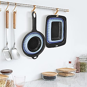 COMUSTER SET - 2 Collapsible Colanders (Strainers), Sizes 7.8" - 2 Quart and 9" - 3 Quart - Perfect for Your Vegetables, Fruits, Pasta & More - With Handle and Square Folding Colander (Blue )