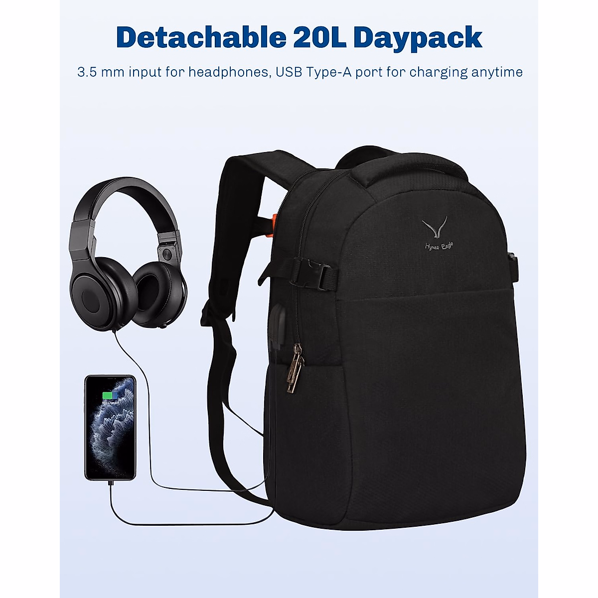 Hynes Eagle 2 in 1 Travel Backpack 22 inches Carry on Luggage 63L Rolling Backpack for Men Women with Packing Cubes 3PCS Set