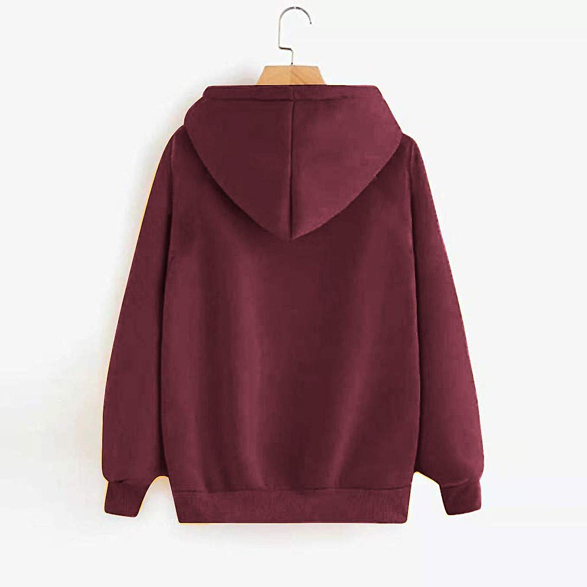 Women Casual Hoodies Hooded Sweatshirts Long Sleeve Hooded Pullover with Front Pocket Solid Pullover Hoodies Wine