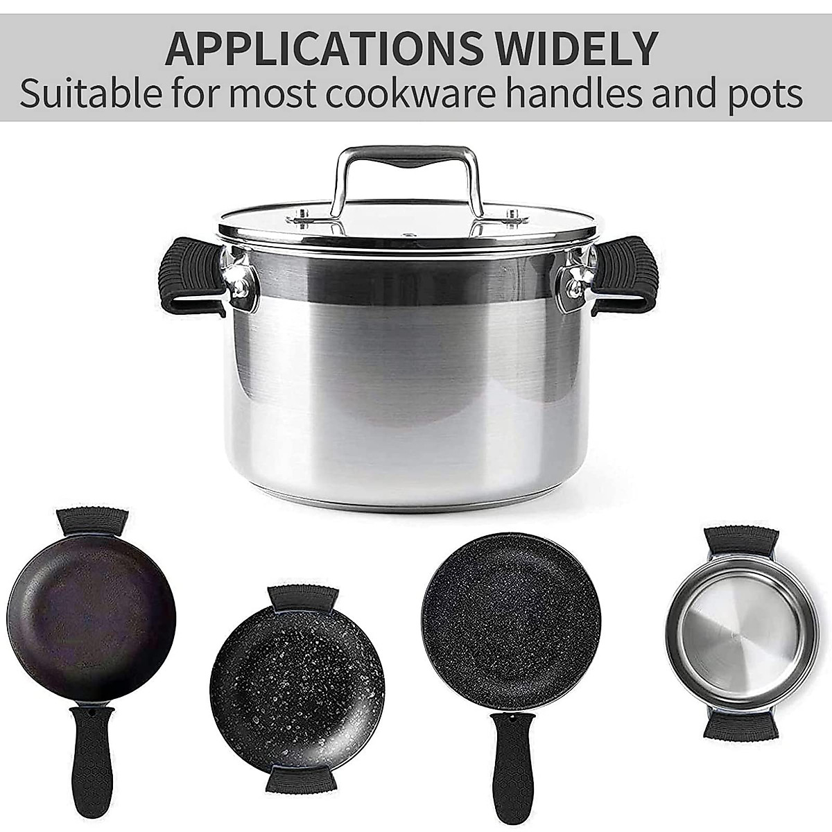 3 pcs Pot Side Handle Sleeve, Frying Pan Handle Covers Holders, Silicone Assist Hot Cookware Skillet Handle Covers Mitts, Cool Kitchen Gadget Anti Scalding Accessories(Black)