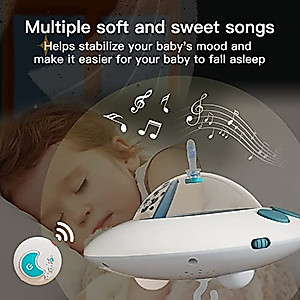 Lcasio Baby Musical Crib Mobile with Night Lights and Relaxing Music,Hanging Rotating Animals Rattles,Stars Projection,Remote Control,for Boy Girl Newborn Baby Toys（Blue）