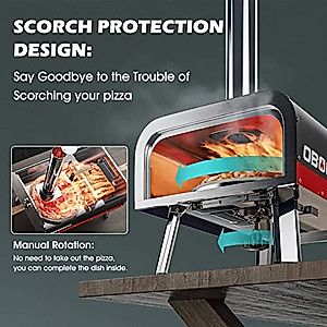 Pizza Oven Outdoor,13" Multi-Fuel Rotatable Pizza Ovens,Portable Wood Fired and Gas Pizza Oven,Stainless Steel 3-Layer Oven,Pizza Maker with Built-in Thermometer,Pizza Cutter & Carry Bag