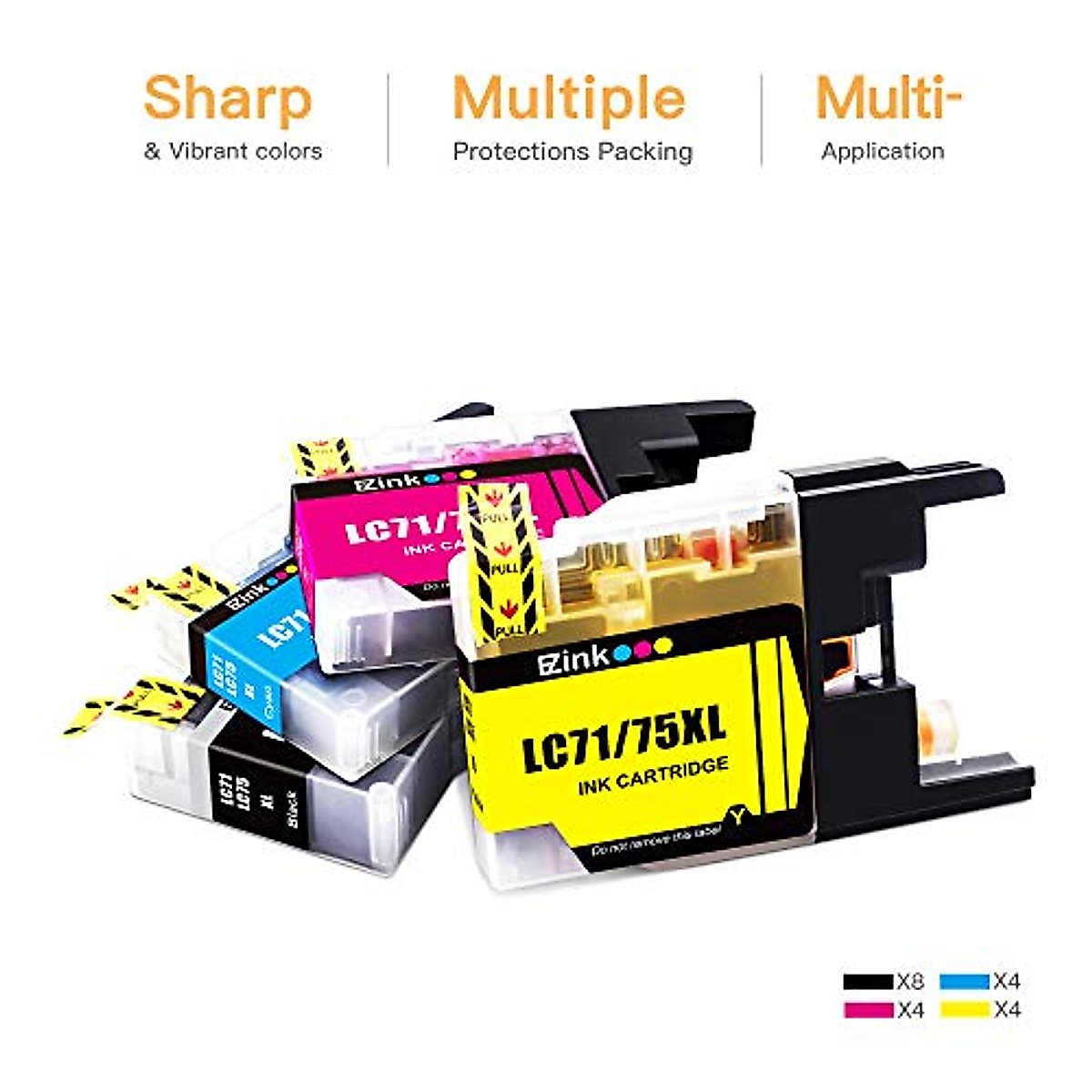 E-Z Ink (TM) LC71/75XL Compatible Ink Cartridge Replacement for Brother LC75 LC79 XL to Use with MFC-J430W MFC-J6510DW MFC-J6710DW MFC-J6910DW (8 Black, 4 Cyan, 4 Magenta, 4 Yellow) 20 Pack