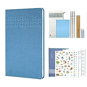 Blue Lake ECOLIFE Monthly & Weekly Life Planner Kit, Undated, Hardcover Journal 6x8, Blank Page Notebook, Stickers, Pencil Pouch, Bookmarks BLUE