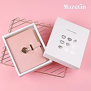 Mazeran Heart Shaped Lock Journal, PU Leather Hard Cover Gold Gild Edge Notebook Travel Diary, B6 Lined Locking with Key Personal Planner Secret Organizers Gift for Girls Women Daughter