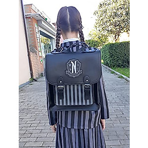 CICOCI Wednesday Backpack Addams Black Faux Leather Bag Nevermore Academy Back to school Schoolbag Gifts For girls