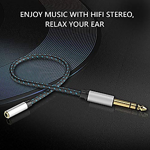 1/4 to 3.5mm Headphone Adapter, JewMod 6.35mm 1/4 Male to 3.5mm 1/8 Female Stereo Jack Audio Adapter, 3.5 to 6.35 Audio Cable for Amplifiers, Guitar, Piano, Home Theater Devices,etc-0.6Ft
