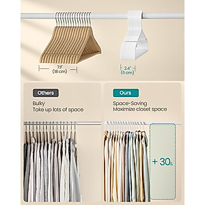SONGMICS Clothes Hangers, Pack of 50, Plastic Hangers, with Wide Shoulder Notches, Space-Saving Coat Hangers, 16.4 Inches Wide, for Closet, Cloud White UCRP010W01