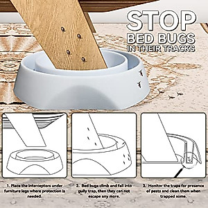 Bed Bug Interceptors with Anti Skid Pads | Bed Bug Trap | Bed Bug Traps and Detectors | Bed Bug Traps for Bed (White - 4 Pcs)