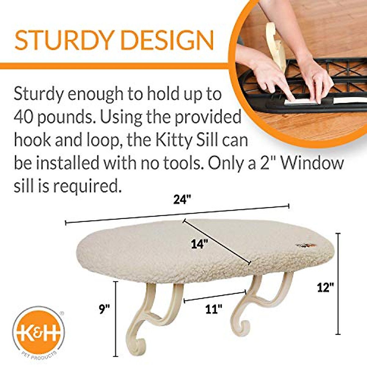 K&H Pet Products Kitty Sill Fleece, Cat Window Perch Unheated - 14 X 24 Inches