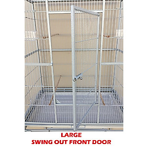 Large Double Center Divider Birdhouse Treehouse Bird Flight Breeder Cage with Breeding Nest Doors Removable Rolling Stand (52 x 17 x 54 H inches, White Vein)