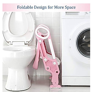 Potty Training Toilet Seat with Step Stool Ladder for Kids Children Baby Toddler Toilet Training Seat Chair with Soft Cushion Sturdy and Non-Slip Wide Steps for Girls and Boys (Pink White)