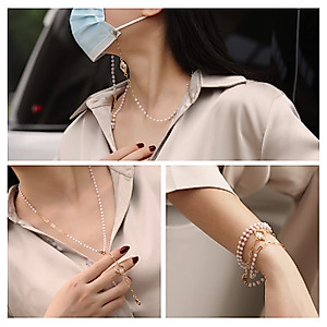 Buleens Glasses Chain for Women Freshwater Pearl Stainless Steel Eyeglass Chain Girls Beaded Stylish Acrylic Eye glass Chains Girl Sunglasses Chain Set around Neck (Pearl and Crystal)