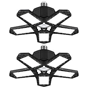 siicaaG 2 Pack LED Garage Lights, 12000LM Ultra Bright 120W LED Deformable Garage Ceiling Lights, with E26 Screw Socket, 5 Adjustable Panels 6500K Shop Light, Barn Light, Bay Light, Workshop Light