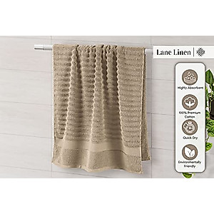 LANE LINEN Bath Towel Set - Soft and Absorbent, Ribbed, 100% Cotton Towels for Bathroom, Hotel, Body & Spa - 2 Bath Towels Large Size, 2 Bathroom Hand Towel and 2 Wash Cloths (6 Piece Set) - Taupe