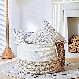 R RUNKA Extra Large Cotton Rope Basket 22" x 14" - Toy Basket for Kids -Blanket Basket for Living Room - Woven Baskets for Storage