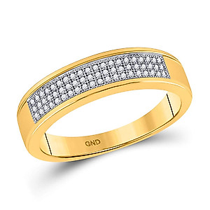 Sizes - L = 4.5, M = 9.5 - 10k Yellow Gold Mens and Ladies Couple His & Hers Trio 3 Three Ring Bridal Matching Engagement Wedding Ring Band Set - Round Diamonds - Micro Pave Princess Shape Center Setting (3/5 cttw) - Please use drop down menu to select yo