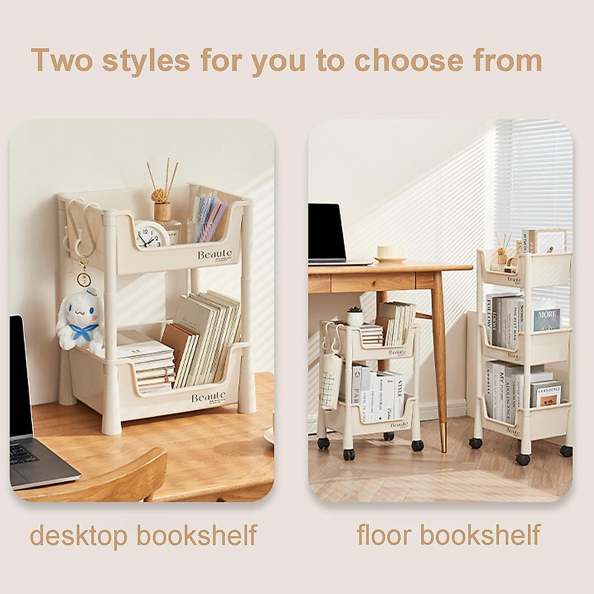 Rolling Cart, Multifunctional Laundry Cart with 2 3 4 Tiers, Snack Cart Organizer with Drawers, Wheeled Utility Rack, Movable Storage Organizer, Bathroom Countertop Trolley for Home Office Libraries