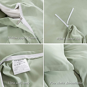 Uhsupris Green Duvet Covers Full/Queen Size 3 Pieces Green Bedding Set Queen with Zipper&Corner Ties(No Comforter)