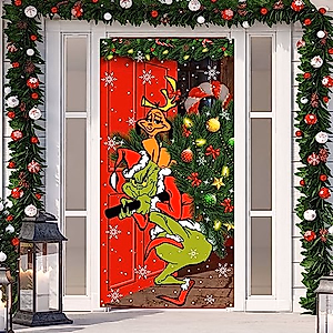 Grinch Christmas Decorations Grinch Door Cover Merry Grinchmas Door Cover 6 X 3ft Black Buffalo Grid Flag Photography Banner Christmas Xmas Winter Holiday Home Kitchen